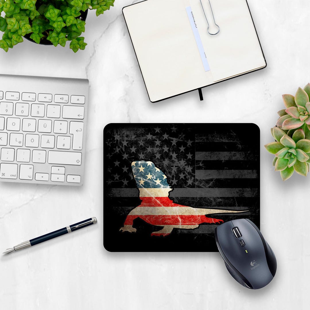 Bearded Dragon American Mouse Pad - Distressed Flag Beardie Mouse Pad ...