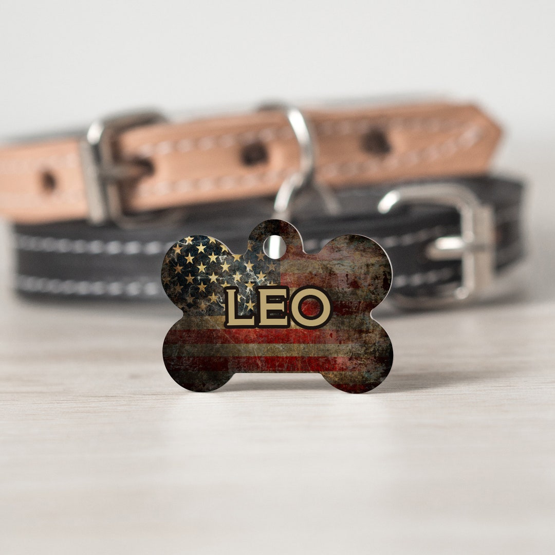 Grunge American Flag Pet Tag,personalized Bone Shape Tag,custom Pet Tag ...