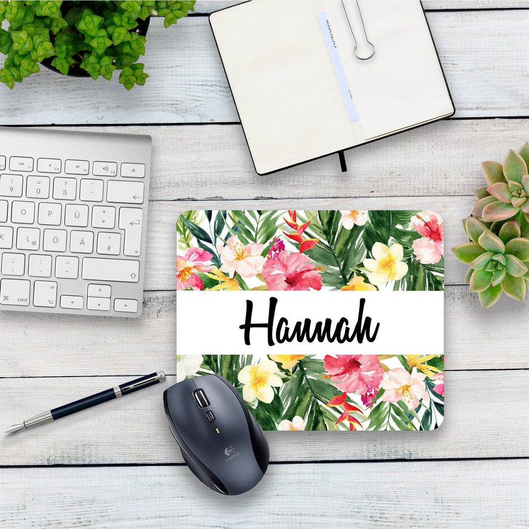 Personalized Tropical Floral Mouse Pad| Floral Watercolor Mouse Pad ...
