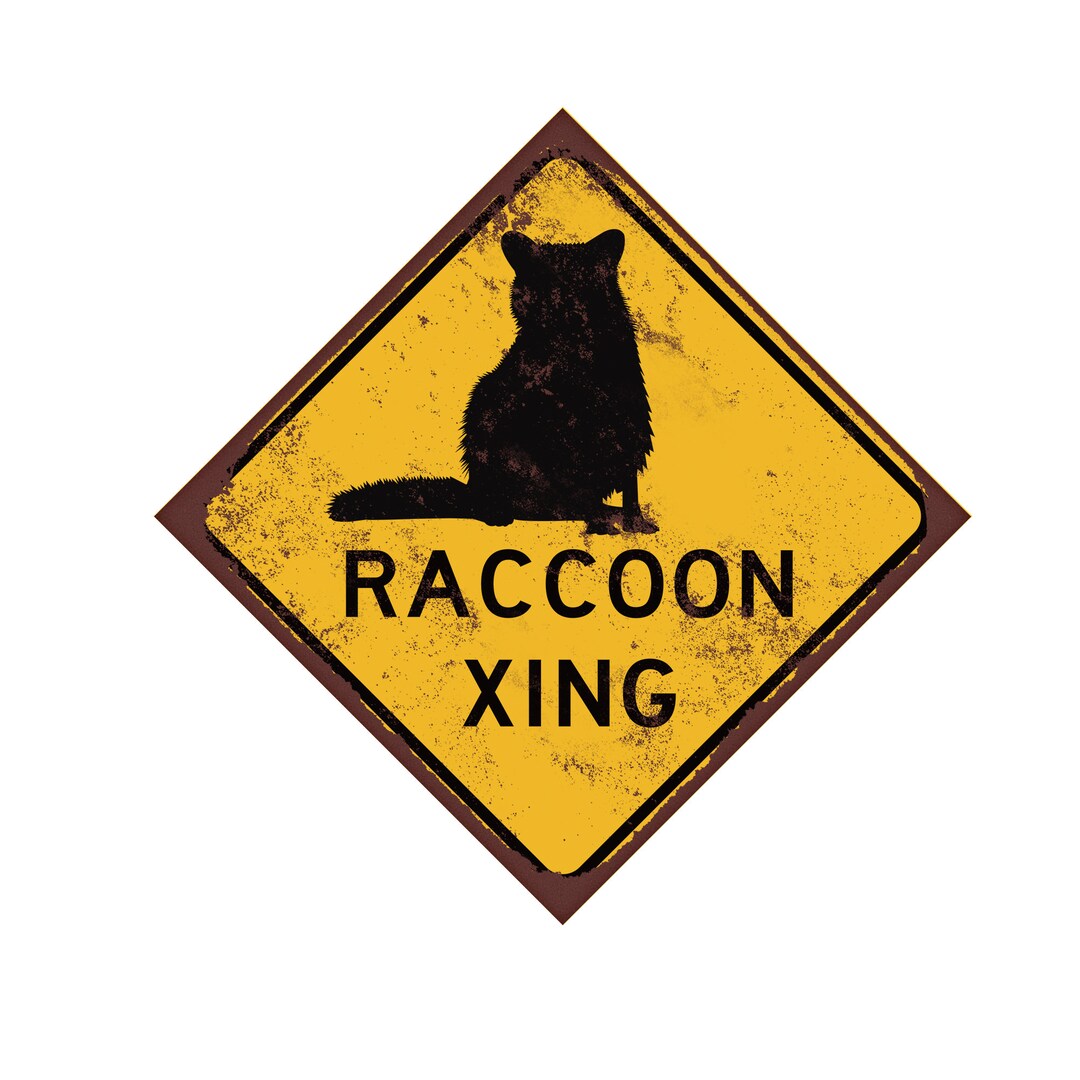 Raccoon Crossing Caution Sign - Funny Backyard Raccoon Sign - Raccoon ...