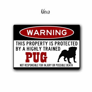 Pug Sign,funny Metal Signs,dog Warning Sign,funny Dog Sign,protected By ...