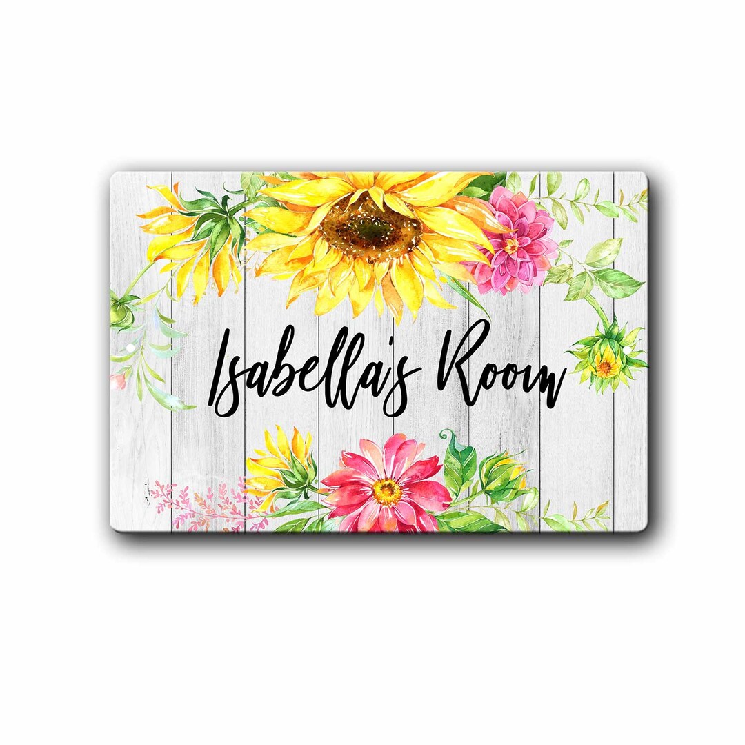 Floral Personalized Girls Room Sign, Sunflower Kids Room Decor ...