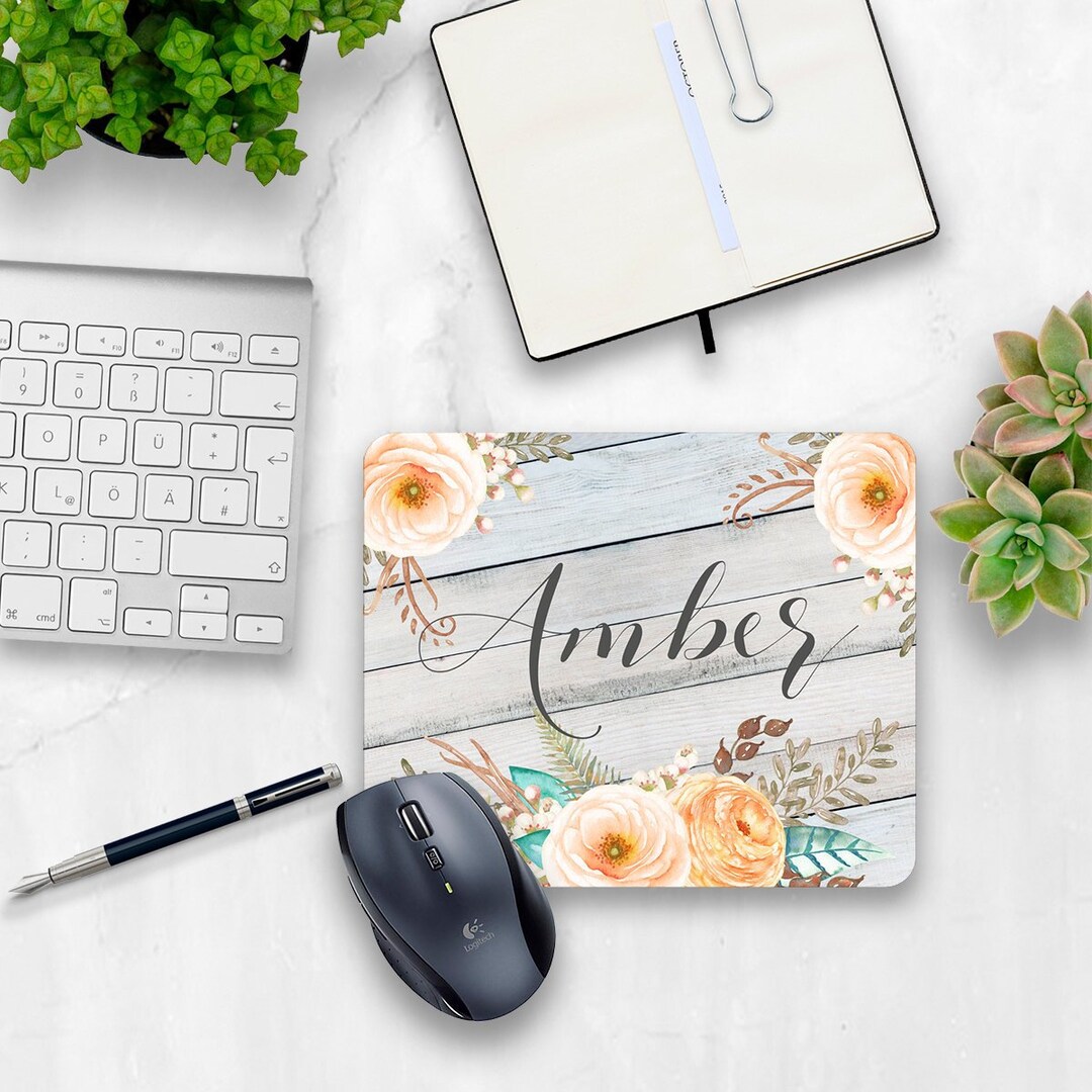 Cute Floral Office Decor| Peach and White Mouse Pad| Rustic Office ...