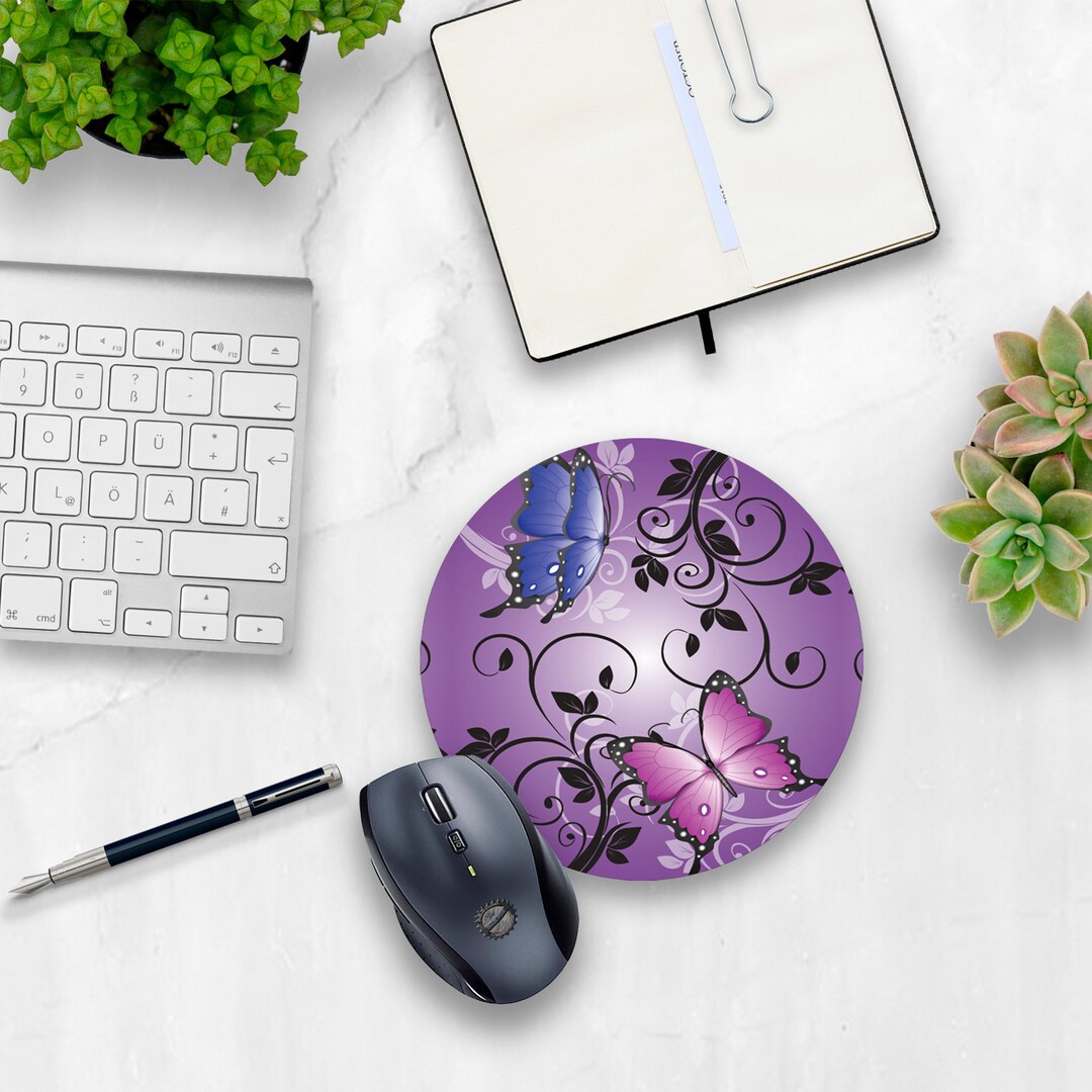 Purple Butterfly Mouse Pad,round Mouse Pad,desk Accessory,cute Office ...