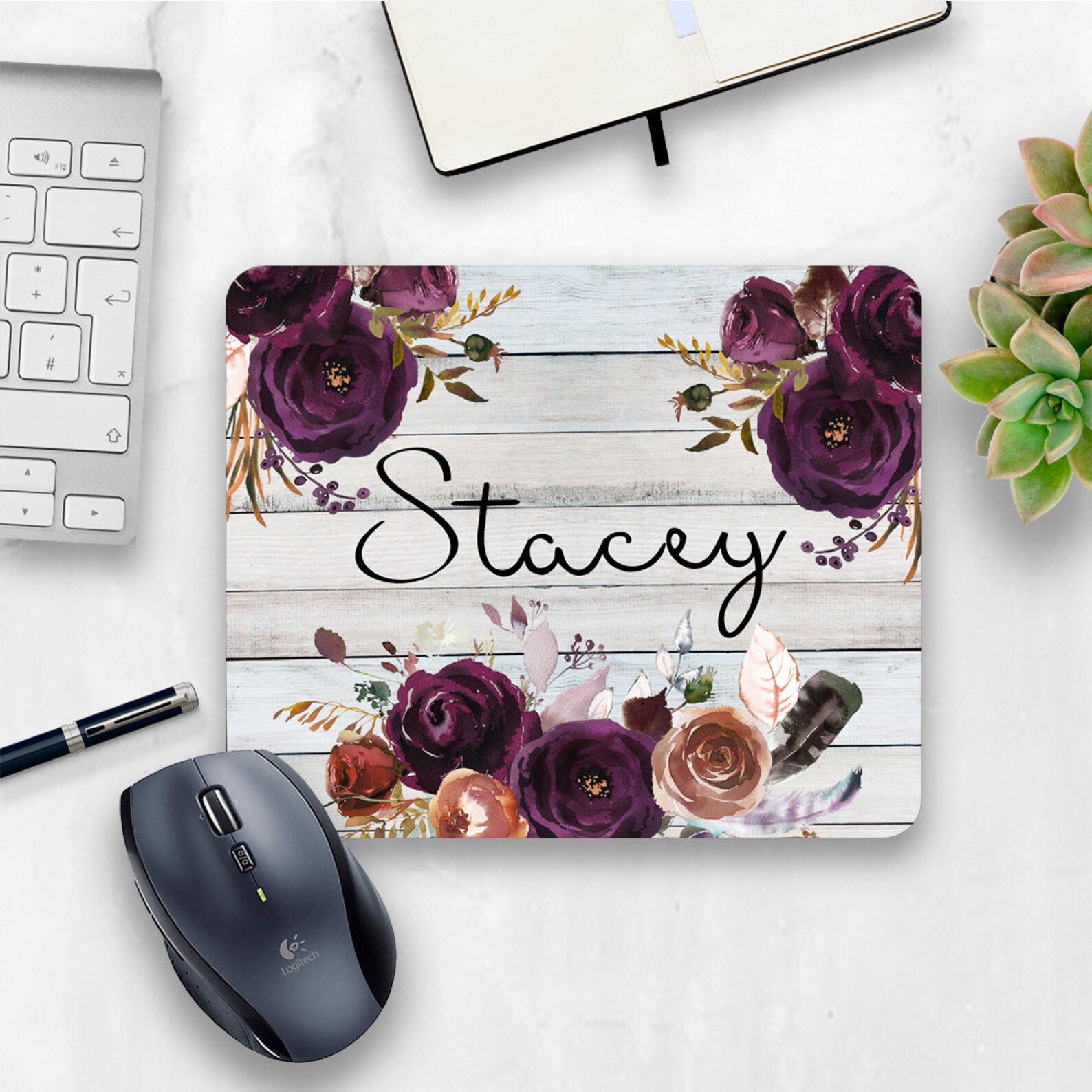 Purple Floral Mouse Pad| Country Chic Office Decor| Rustic Office ...