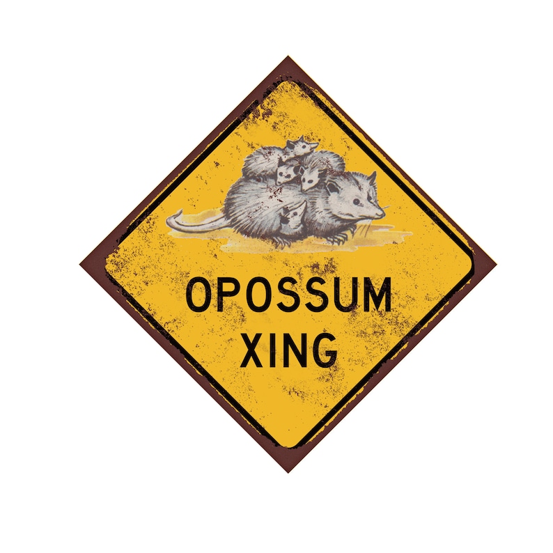Opossum Crossing Caution Sign - Funny Backyard Possum Sign - Opossum ...