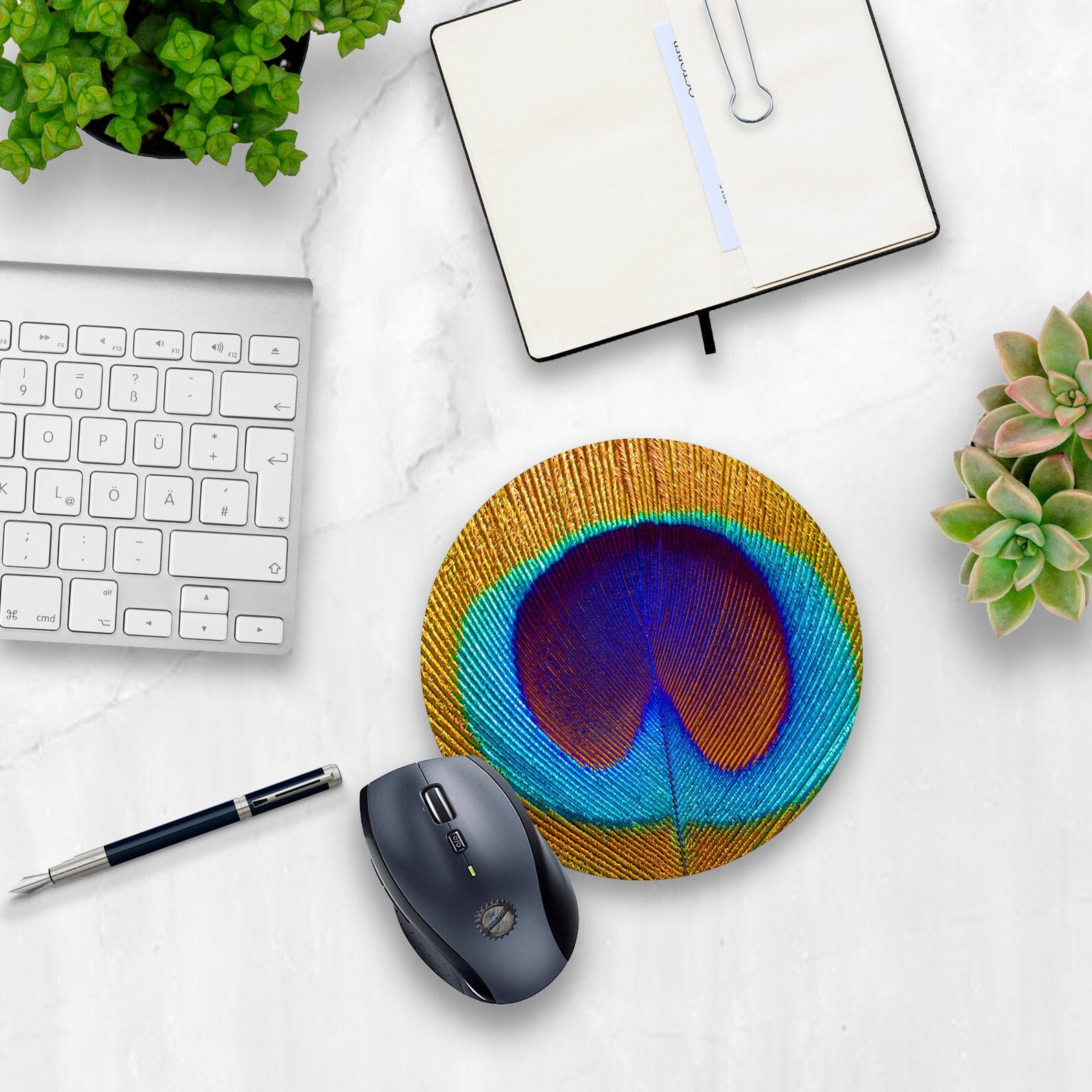 Peacock Mouse Padround Mouse Paddesk Accessorycute Office - Etsy