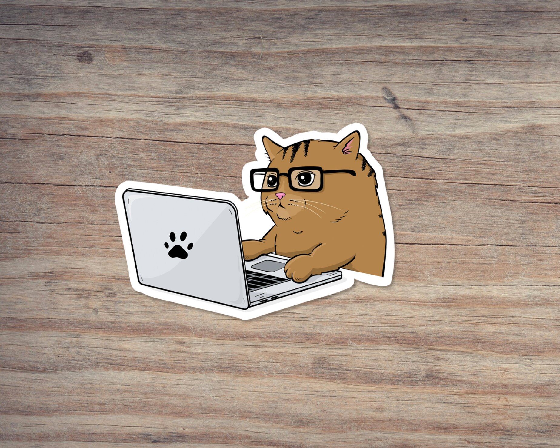 Cat Sticker for Laptop, Stickers for Hydroflask, Compurrter Cat - Pizza ...