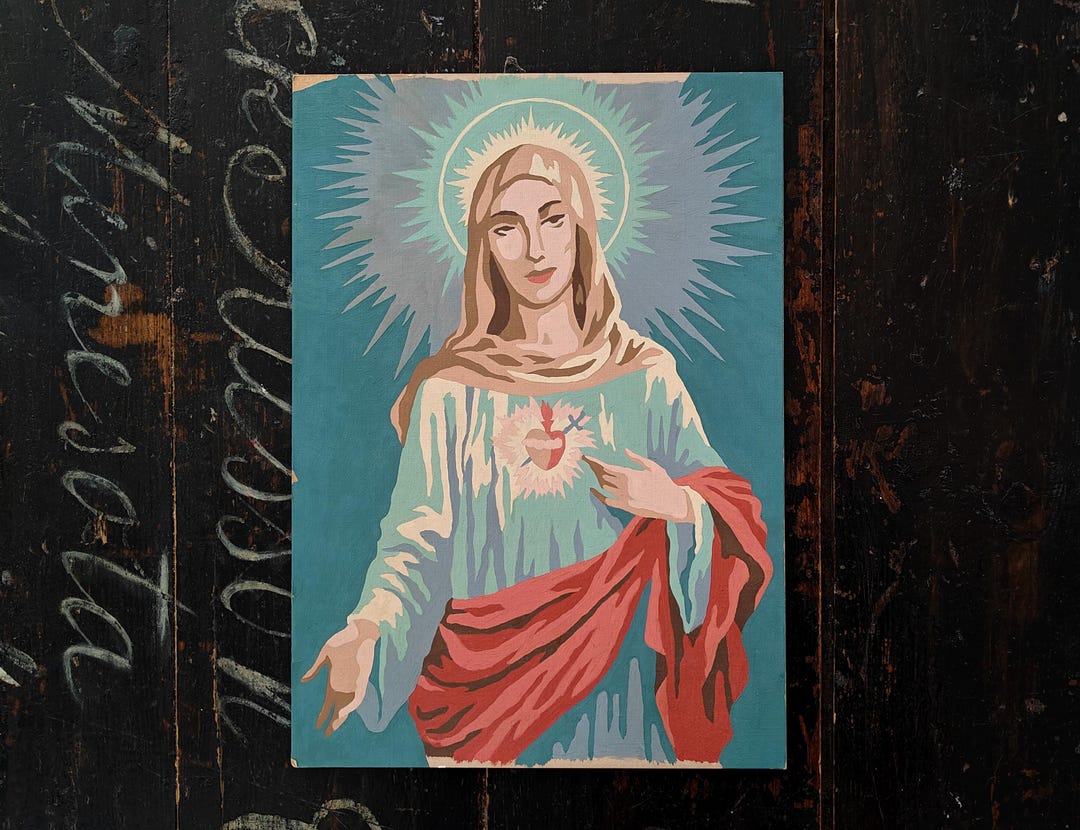 Vintage 50s Virgin Mary Paint by Number Painting - Unframed - Home Wall ...