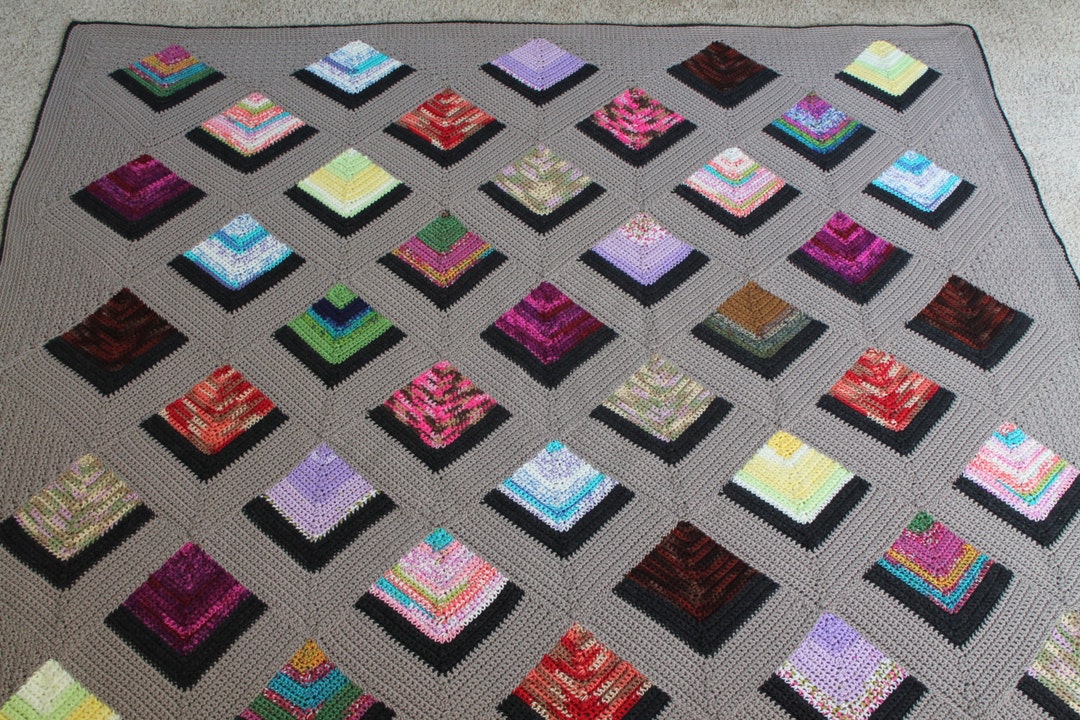 Crochet Afghan Pattern - Mitered Squares Stashbuster Crochet Blanket ...