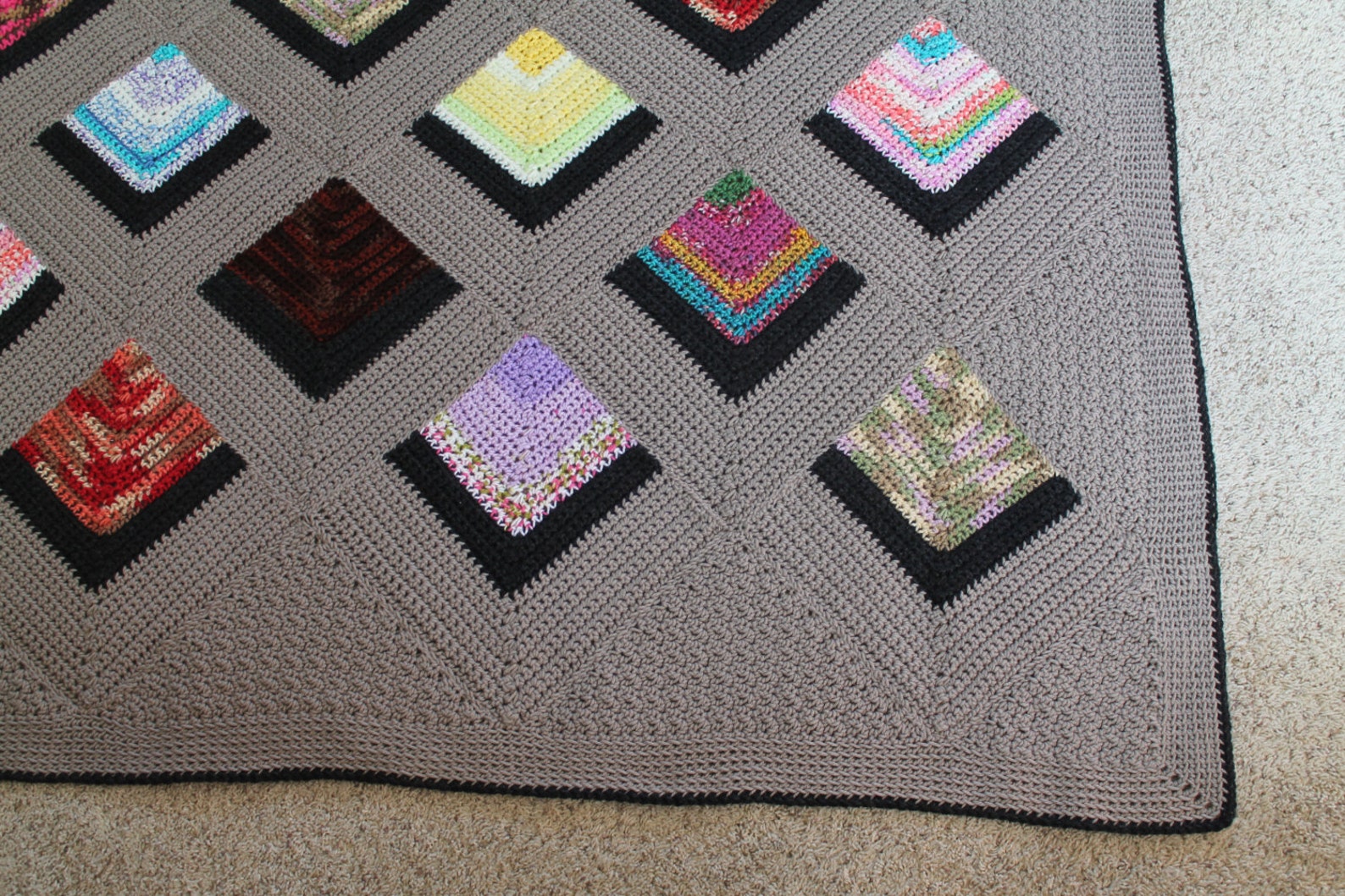 Crochet Afghan Pattern - Mitered Squares Stashbuster Crochet Blanket ...