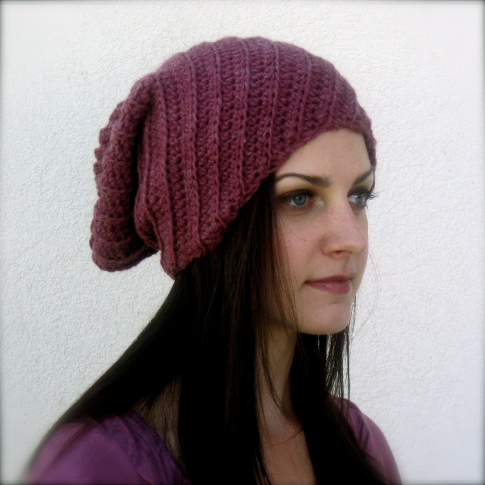 Crochet Pattern - Ribbed Crochet Beanie Hat Slouchy Crochet Pdf File ...