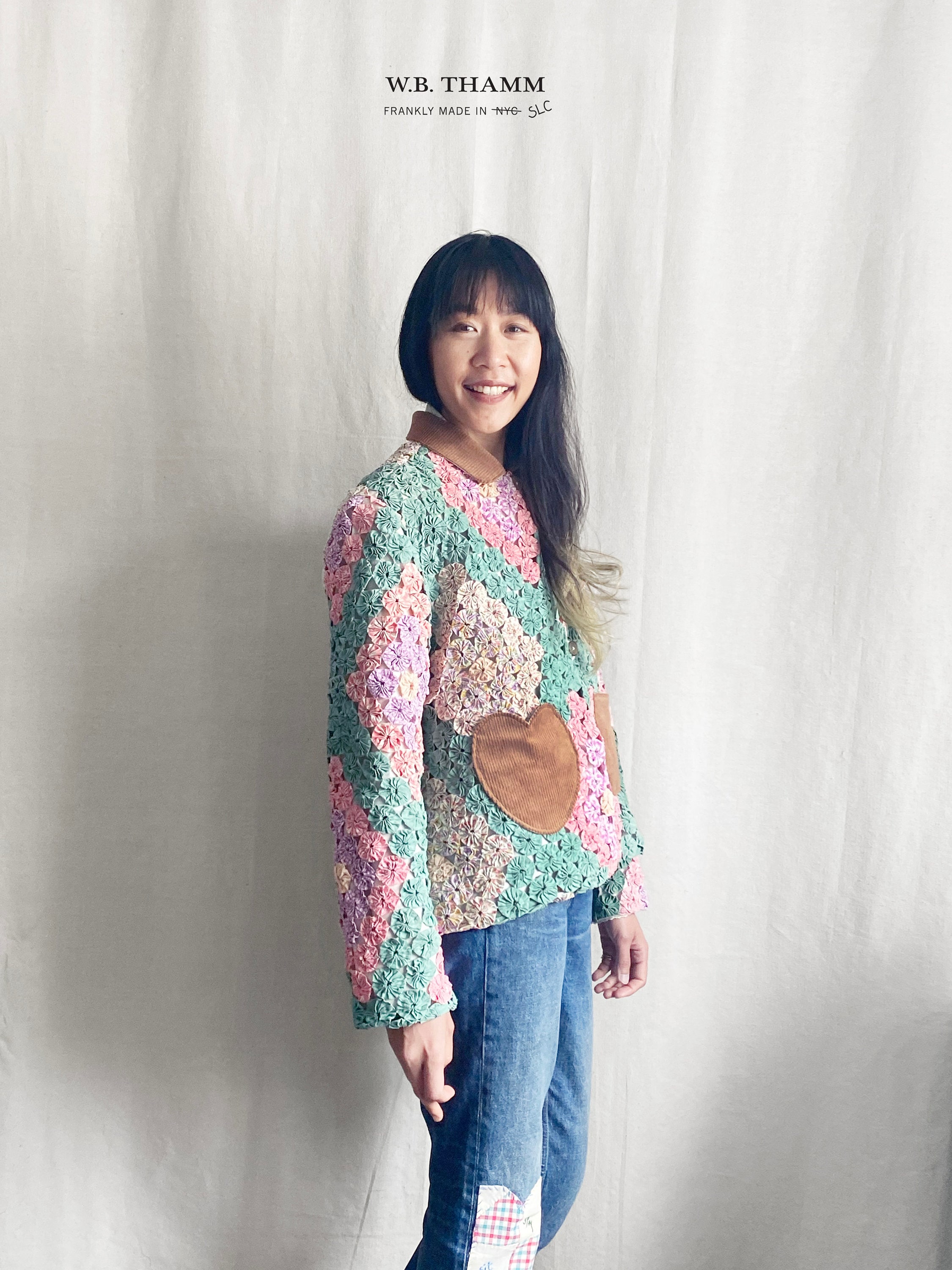 Yo-yo Quilt Blazer Jacket - Vintage 20s Quilt Green Pink Diamond ...