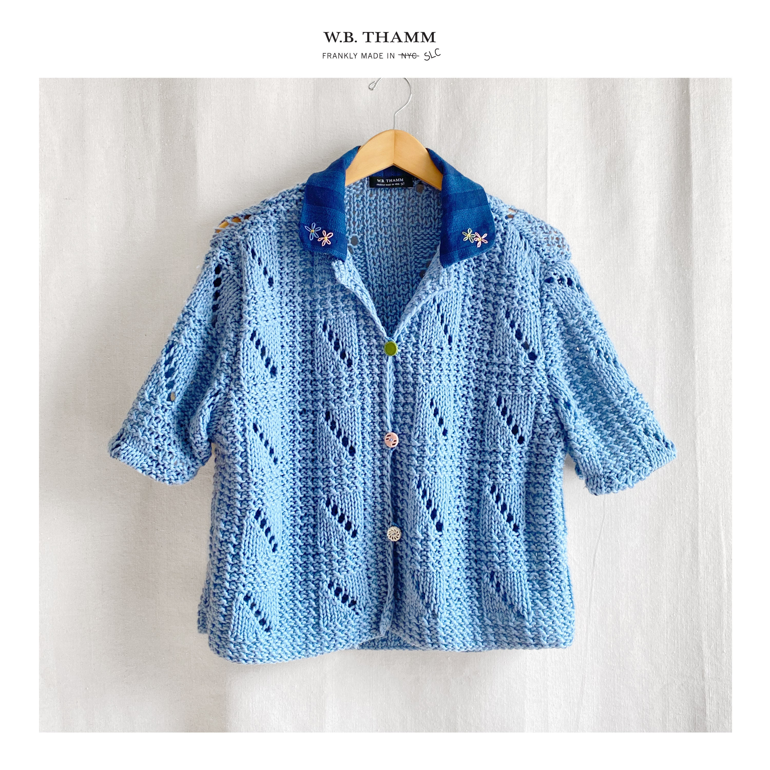 Crochet Blanket Boxy Shirt Vintage 60s Hand Knitted Coverlet Blue ...