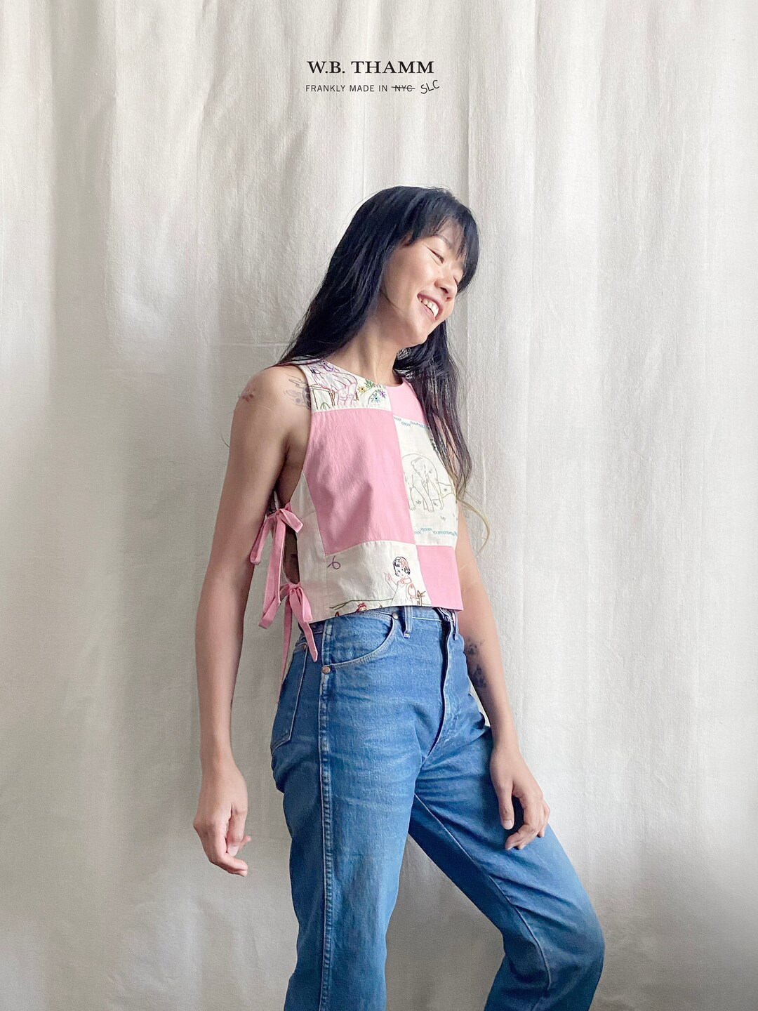 Quilt Bib Tank Vintage 1940s Embroidered Animals Quilt Top Checker ...