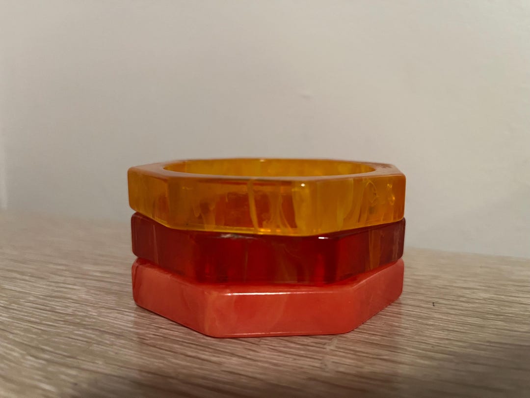 Rare Vintage Trio of Prystal Transparent Octagon Bakelite Swirl Bangles ...