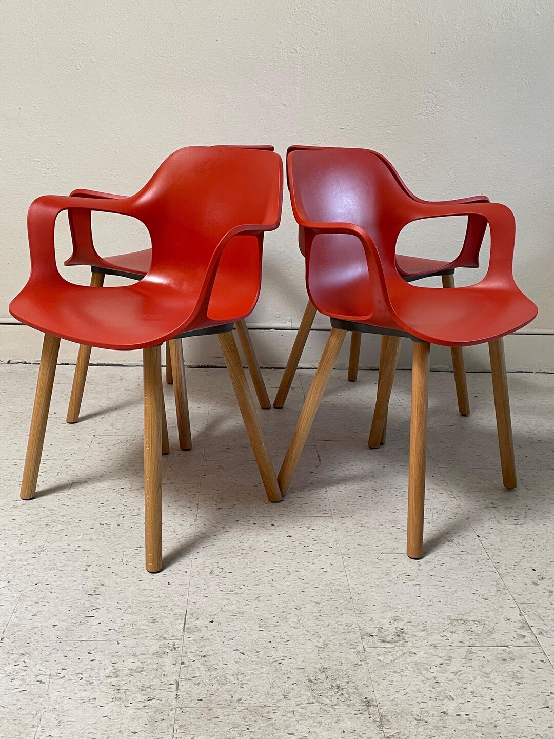 Set of 4 -vitra Modern Design Hal Armchairs With Wooden Legs - Etsy