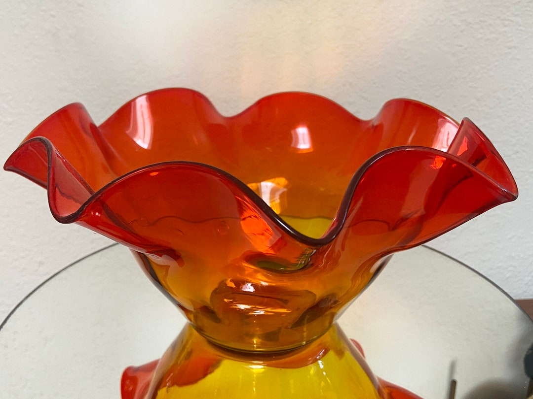 Vintage Blenko Amberina Glass Bowl: Handblown Ruffled Edge, 1960s - Etsy