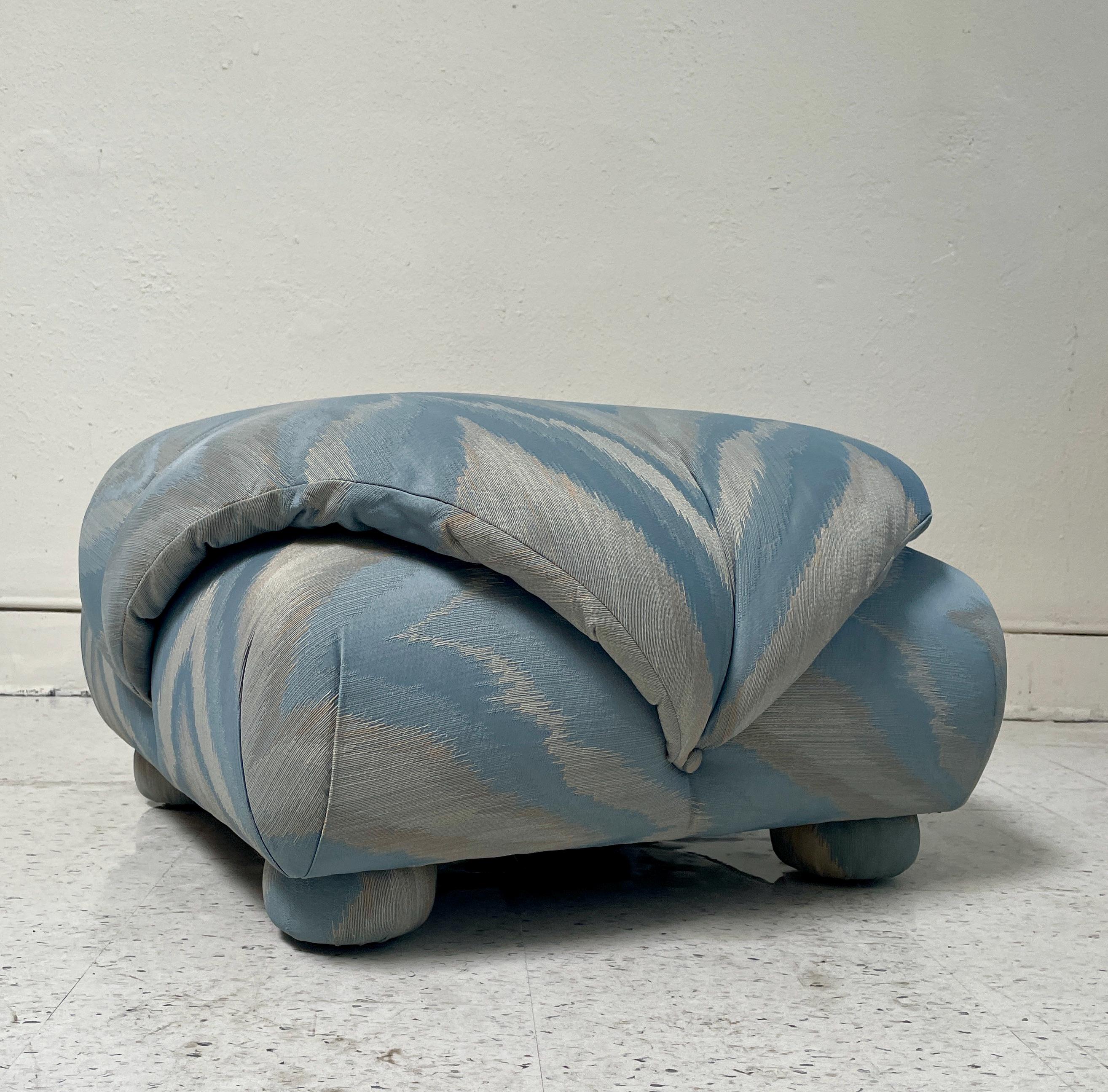 Vintage Blue Ottoman With Chevron Fabric - Etsy