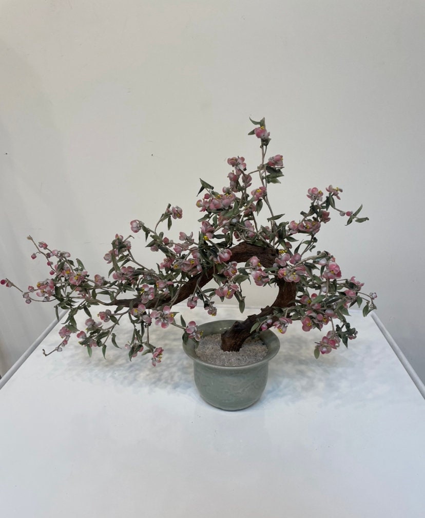 Large Vintage Asian Jade Bonsai Tree With Quartz Stone in - Etsy