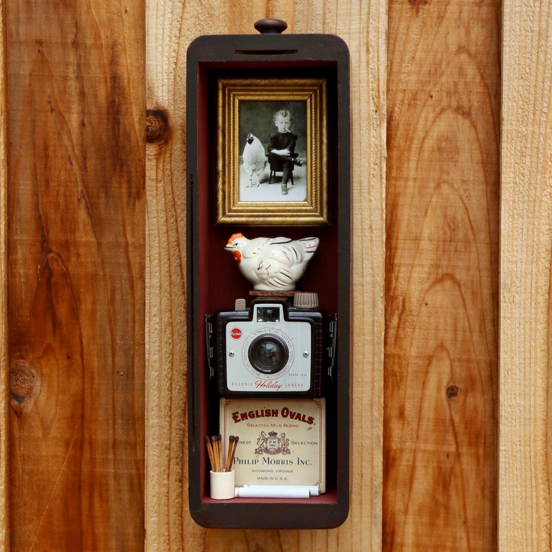 A Boy and His Chicken- Found Object Assemblage Art Box - Etsy