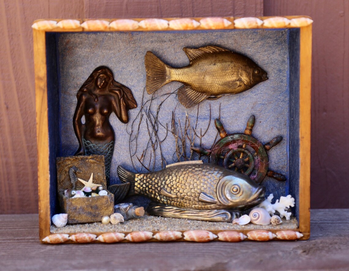 Mermaids Salvage Found Object Assemblage Art Shadowbox - Etsy