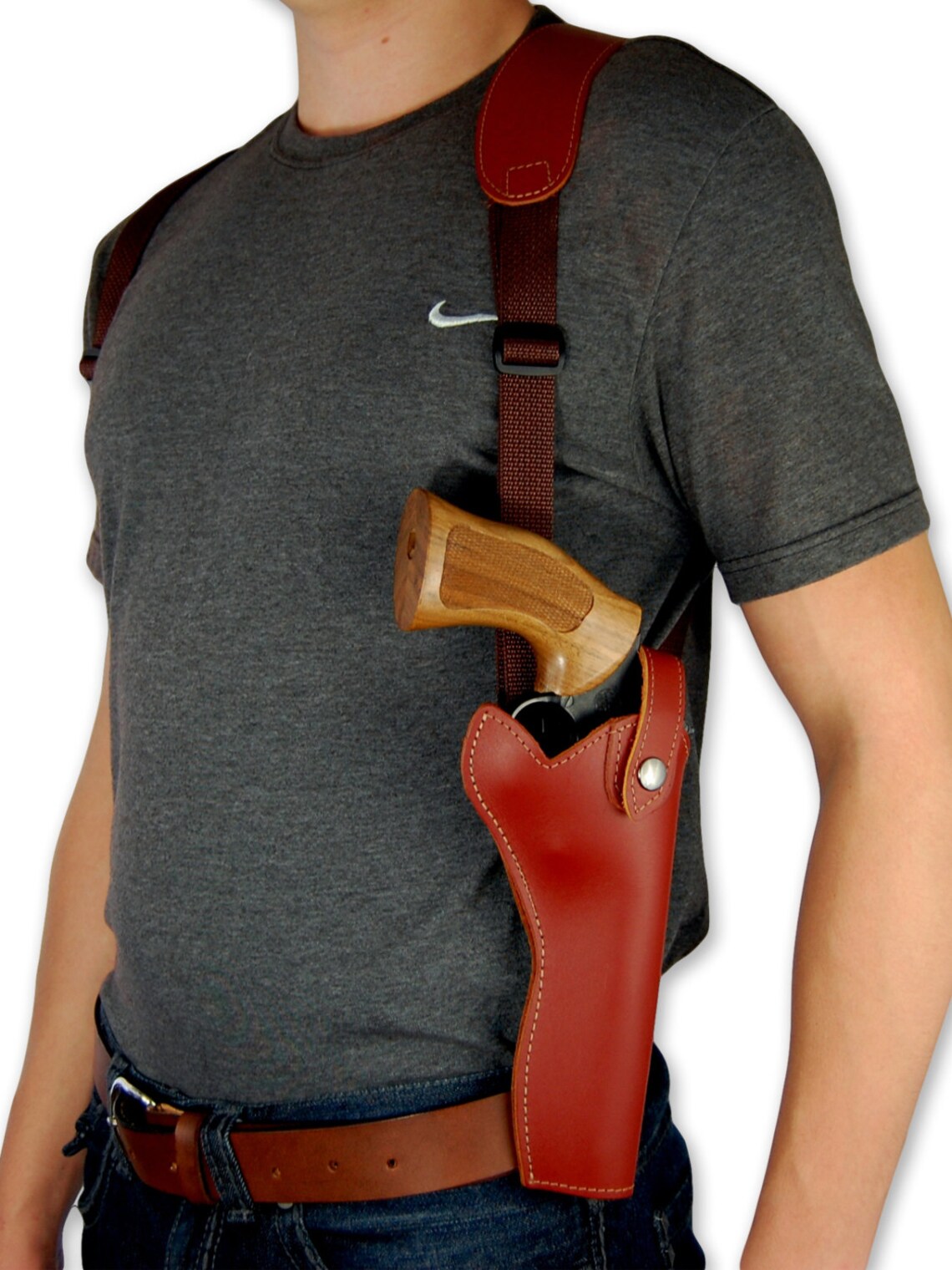 New Burgundy Leather Vertical Cross Harness Gun Shoulder | Etsy