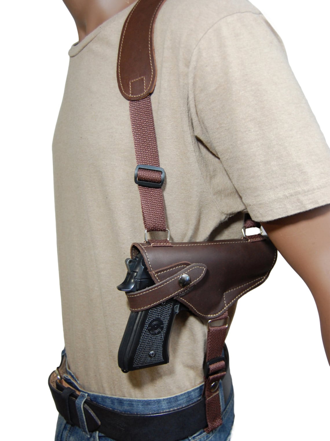 Brown Leather Horizontal Shoulder Holster for Full Size Pistols, USA ...