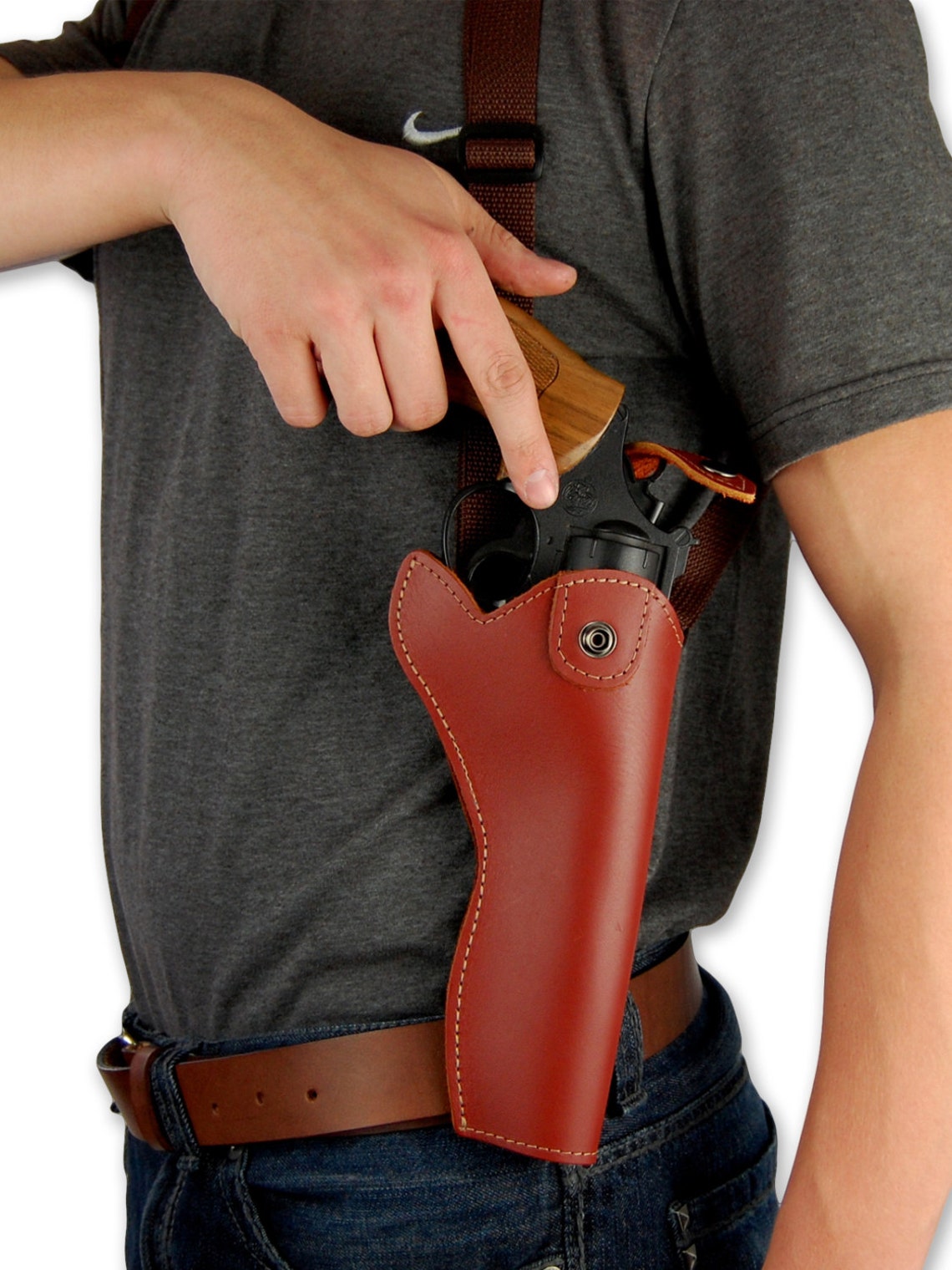 New Burgundy Leather Vertical Cross Harness Gun Shoulder | Etsy