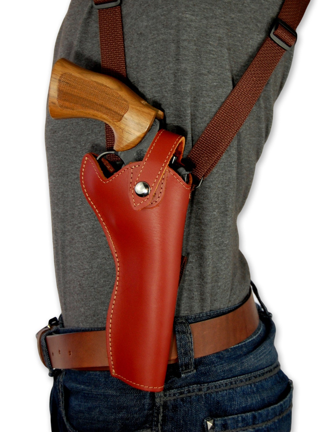 New Burgundy Leather Vertical Cross Harness Gun Shoulder Holster for 4 ...