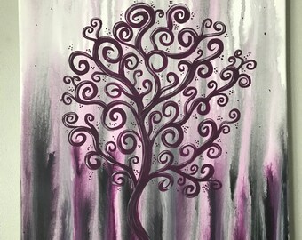 Purple tree painting | Etsy