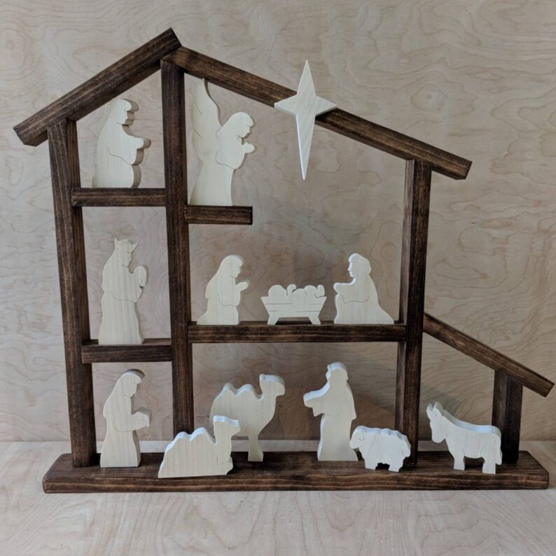 Wooden Rustic Nativity Set-Figurines AND Large stable | Etsy