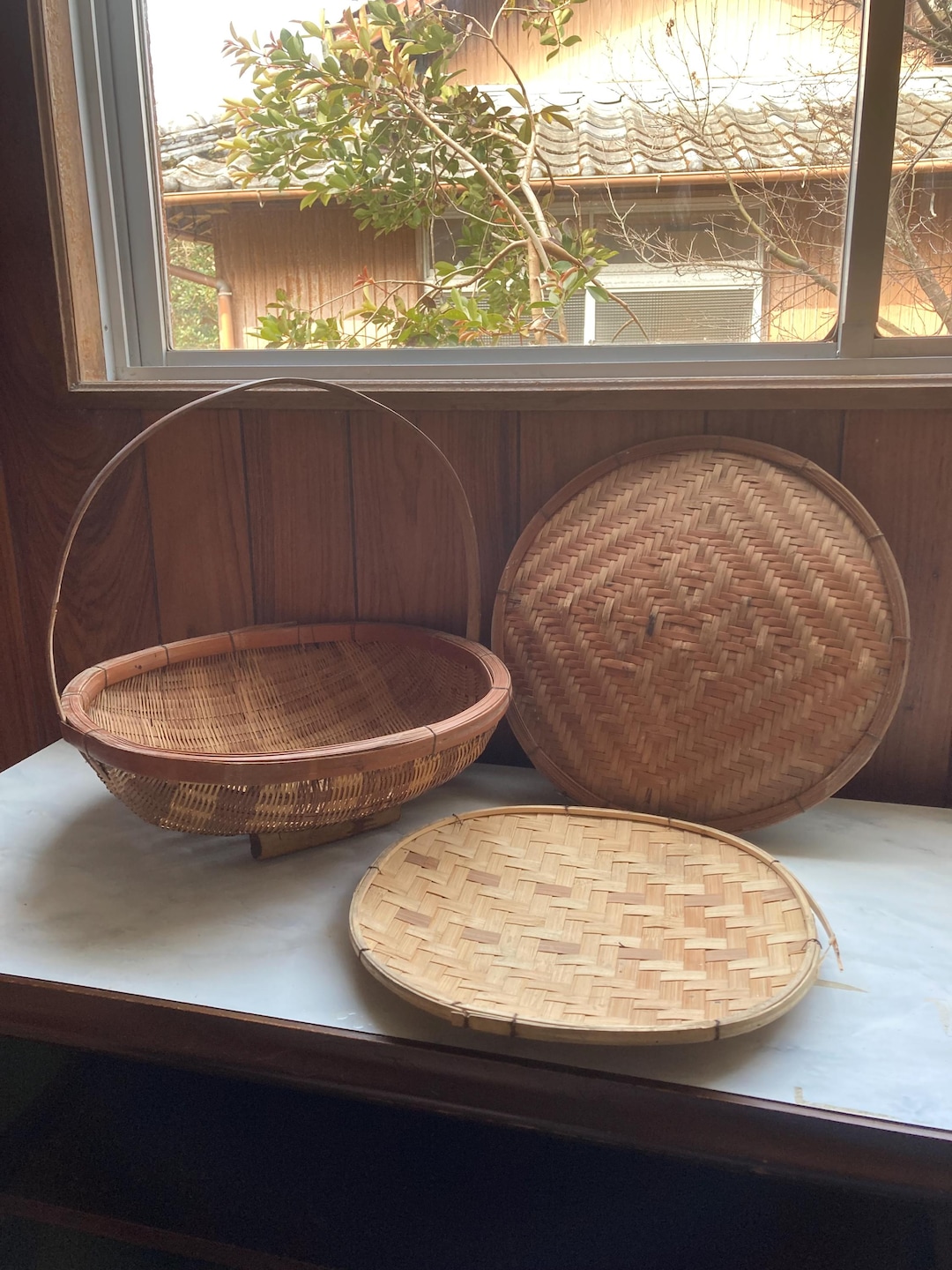 Vintage Japanese Basket - Handmade Bamboo Weaving - Farm Basket With ...