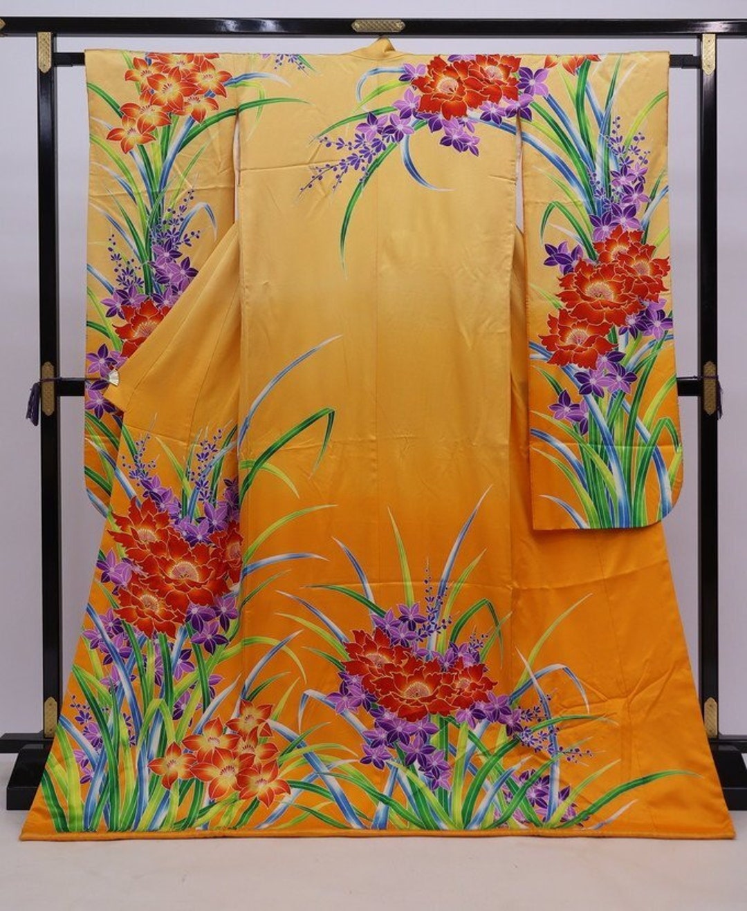 Furisode Kimono, Silk Furisode, Wedding Kimono Furisode, Orange Kimono ...