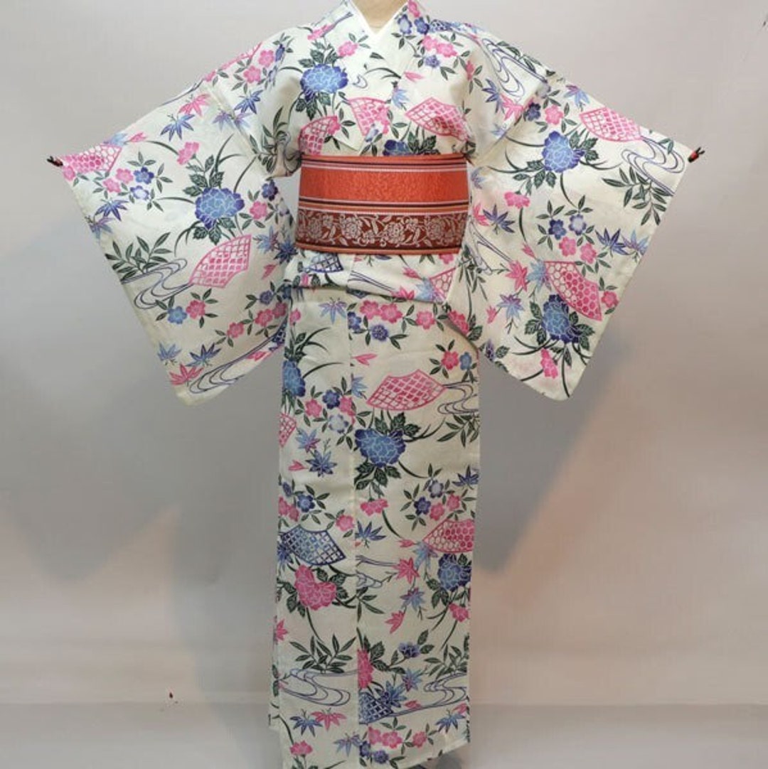 White Yukata Cotton Kimono Japanese Robe, Yukata From Japan, Cotton ...