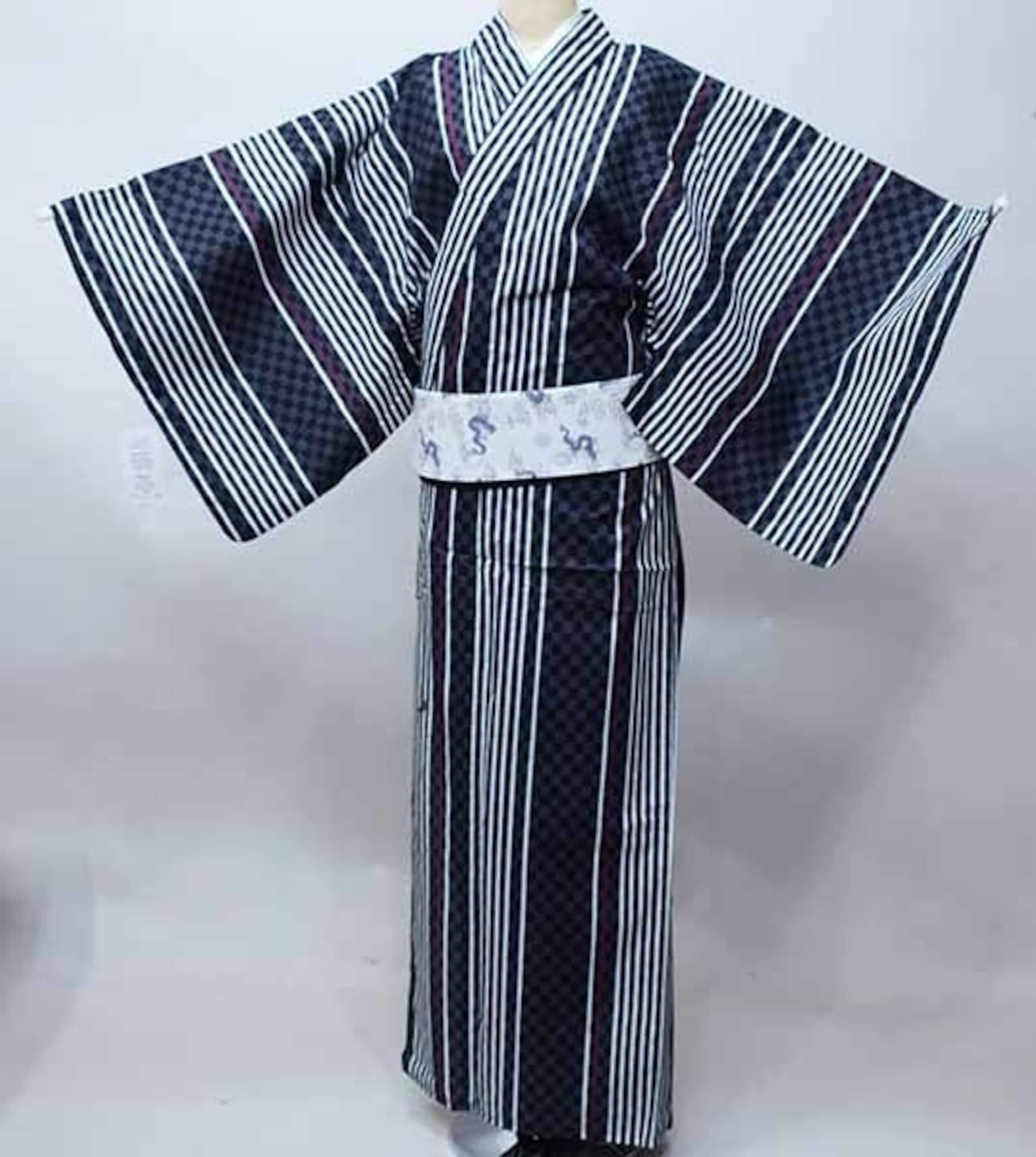 Men's Black Yukata Cotton Kimono Japanese Robe, Yukata From Japan ...
