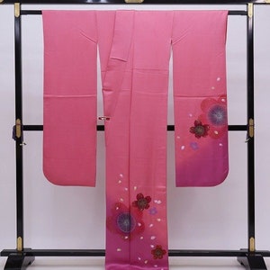 Furisode Kimono Pink Blue, Silk Furisode, XL Kimono, Wedding Kimono ...
