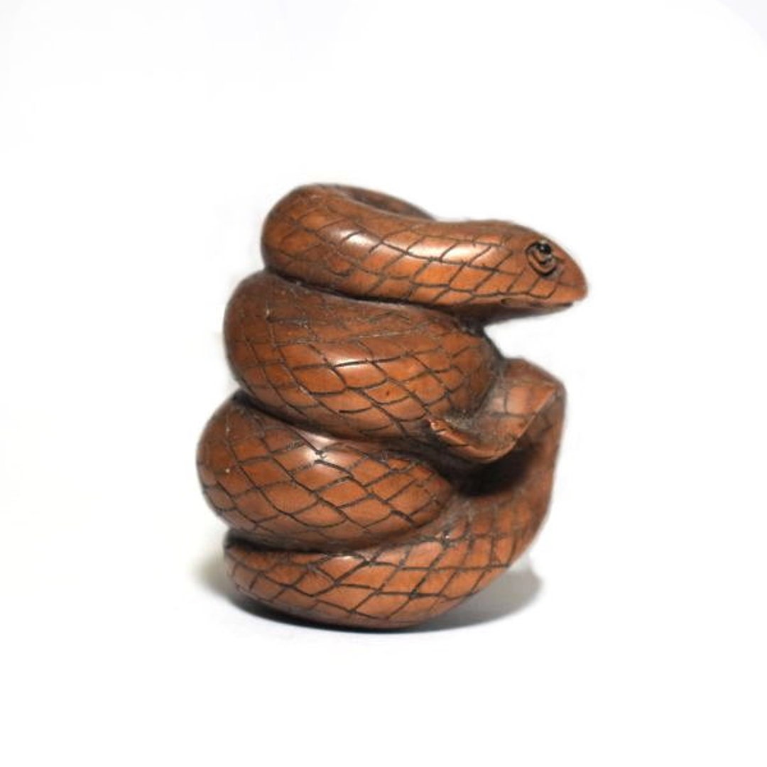 Japanese Netsuke, Snake Netsuke, Wooden Netsuke, Netsuke Statue ...