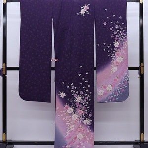 Vintage Authentic Kimono, Purple Furisode Kimono, Purple Furisode ...