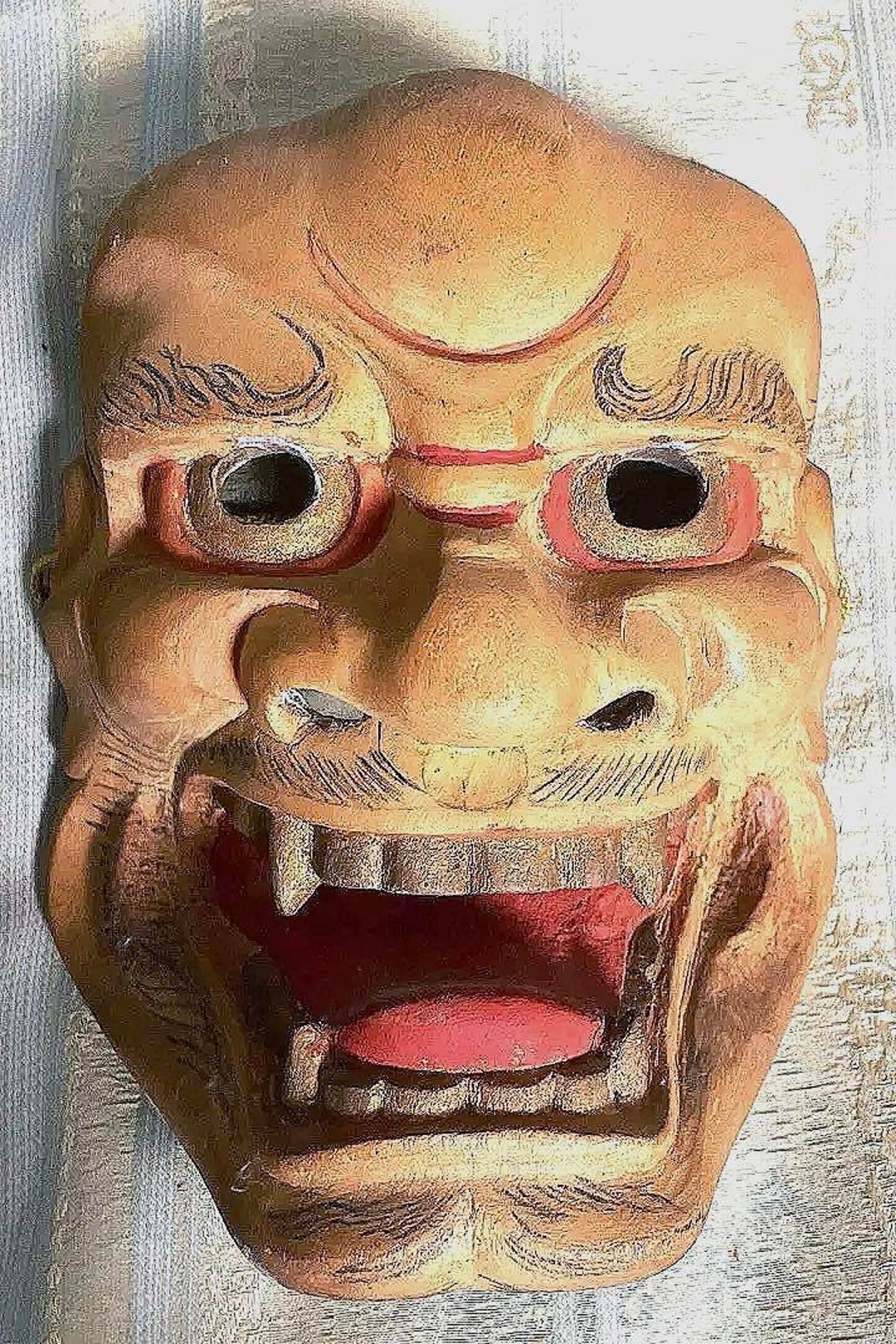 Japanese Mask, Antique Mask, Noh Mask, Kagura Mask, Hannya Mask, Oni ...