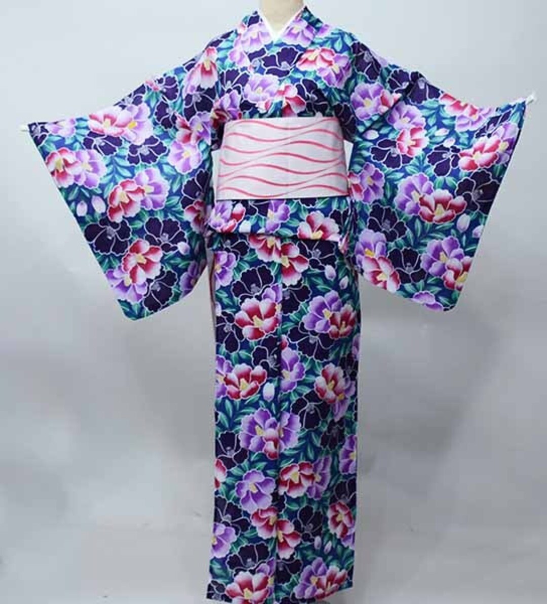Blue Yukata Cotton Kimono Japanese Robe, Yukata From Japan, Cotton ...