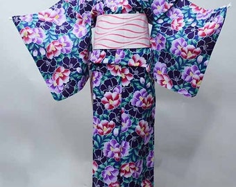 Blue Yukata Cotton Kimono Japanese Robe, Yukata From Japan, Cotton ...