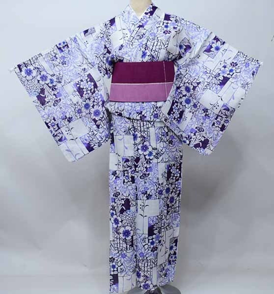 White Yukata Cotton Kimono Japanese Robe, Yukata From Japan, Cotton ...