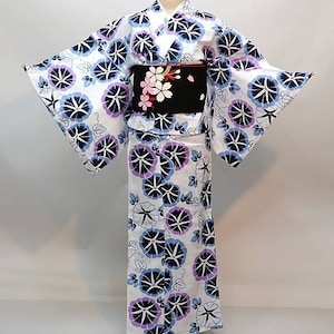 White Yukata Cotton Kimono Japanese Robe, Yukata From Japan, Cotton ...