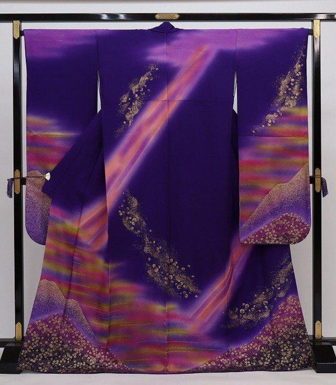 Authentic Vintage Japanese Kimono, Furisode Kimono Purple, Silk ...