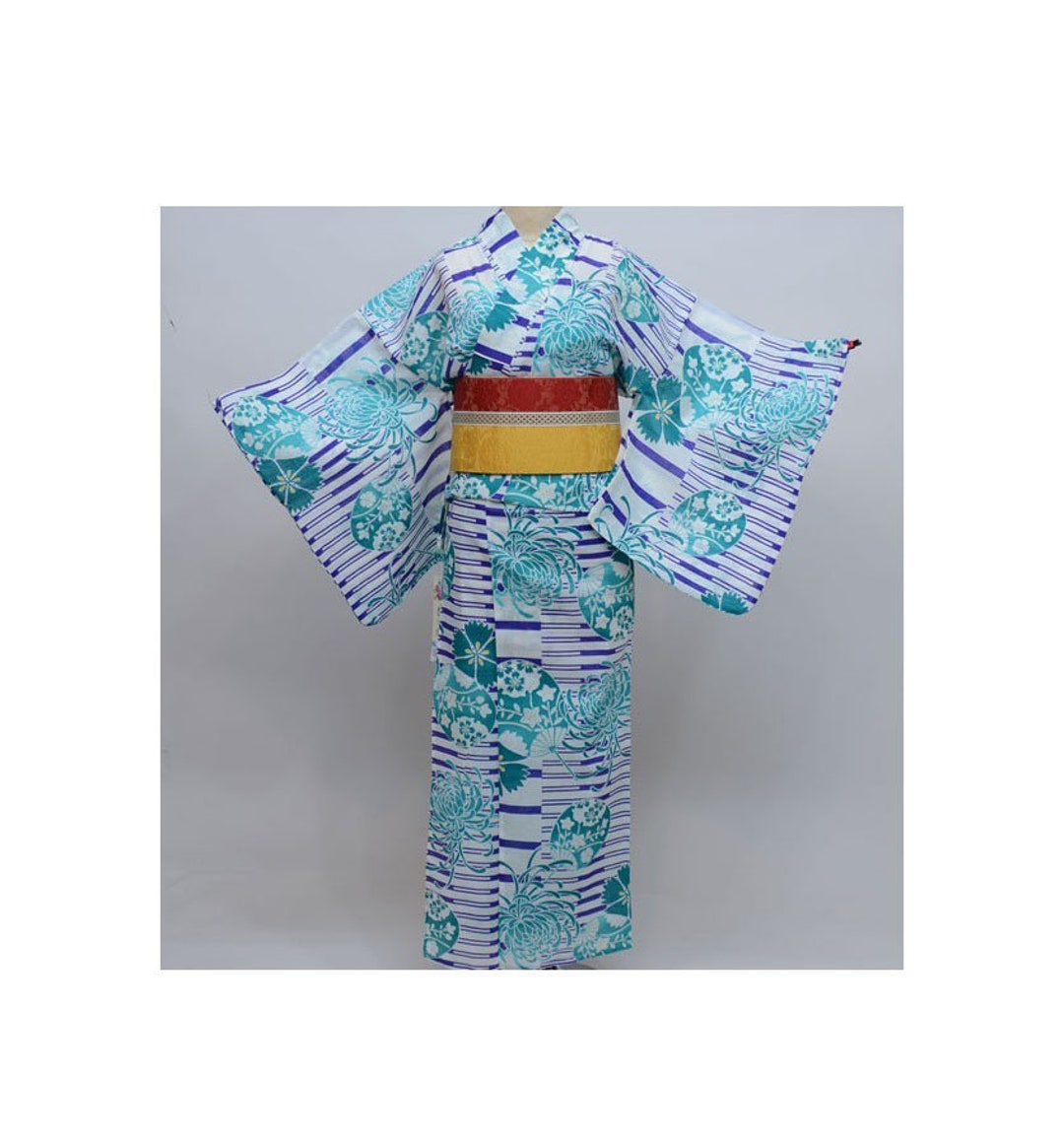Blue Yukata Cotton Kimono Authentic Japanese Robe, Yukata From Japan ...