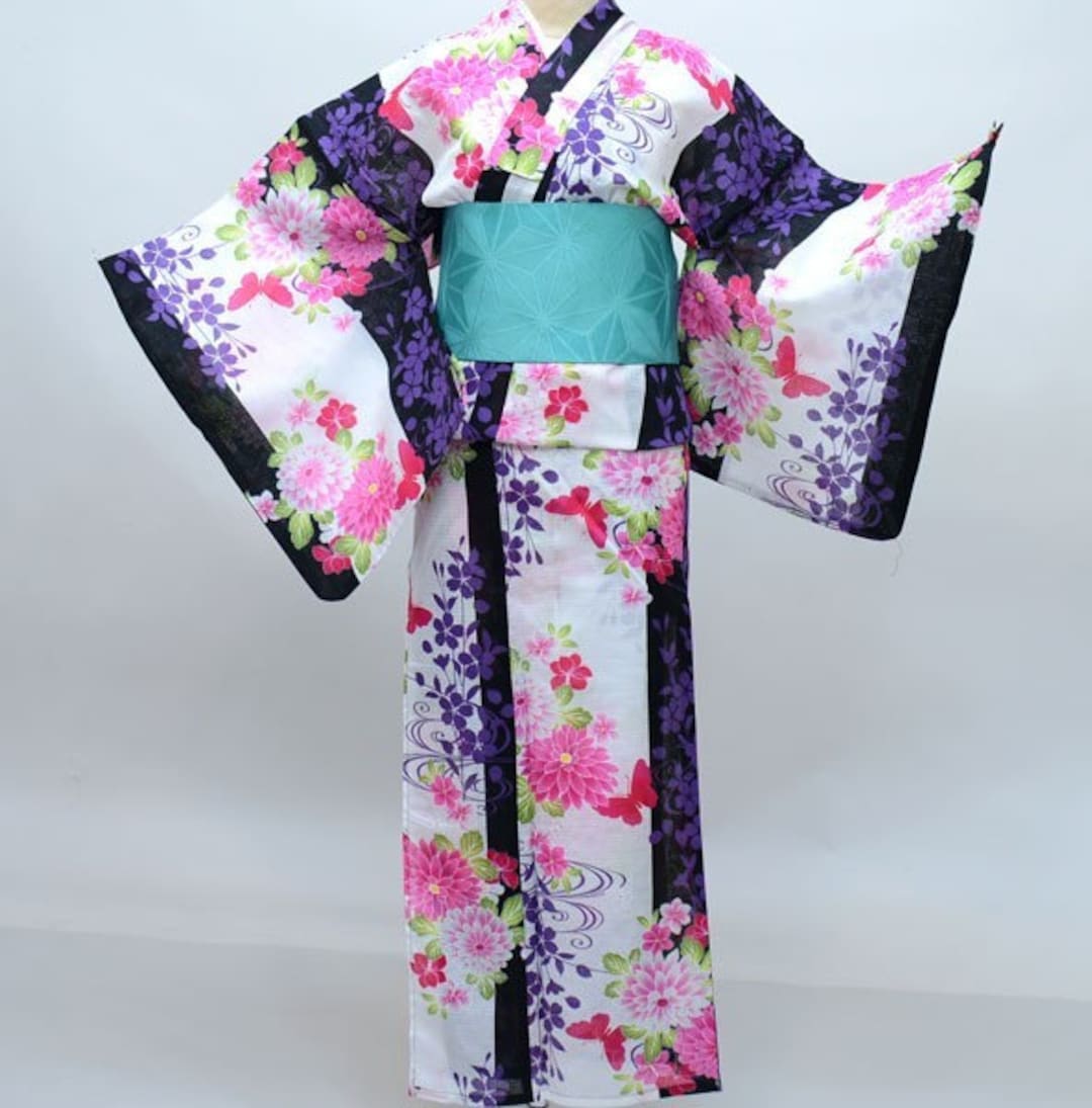 White Yukata Cotton Kimono Japanese Robe, Yukata From Japan, Cotton ...