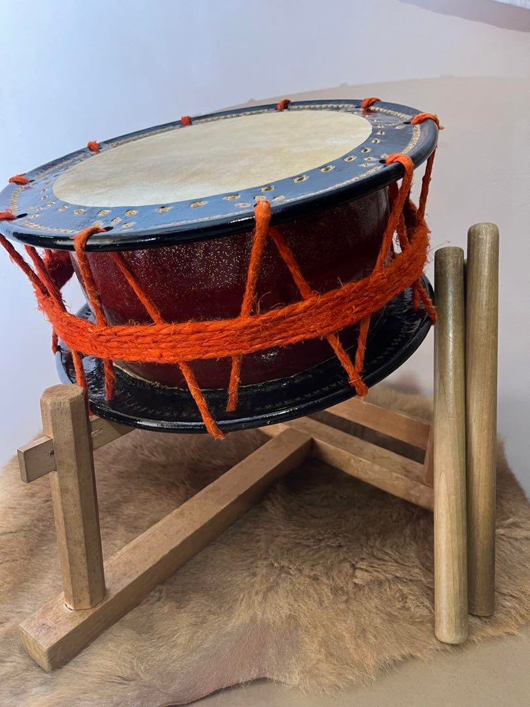 Antique Japanese Instrument Small Drum High Class Kabuki Dancing ...