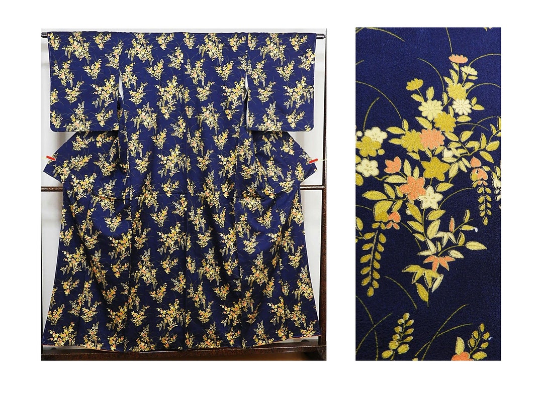 Japanese Blue Kimono, Silk Kimono Robe, Komon Kimono, Blue Kimono Dress ...
