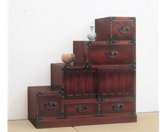 Vintage Tansu Step Chest Cabinet Five Pass Through Drawers Japanese ...